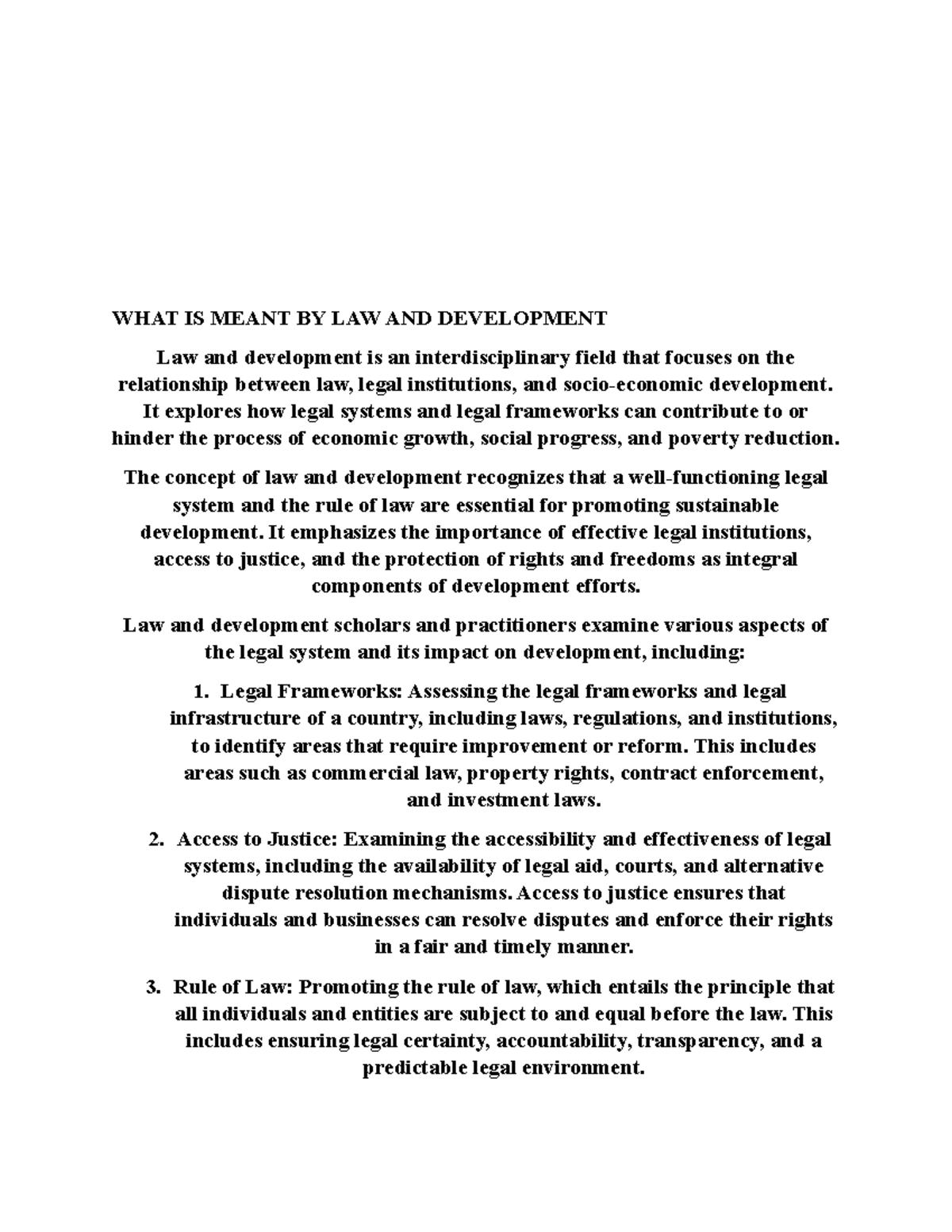 LAW AND Development - A number of helpful documents - WHAT IS MEANT BY LAW AND DEVELOPMENT Law ...