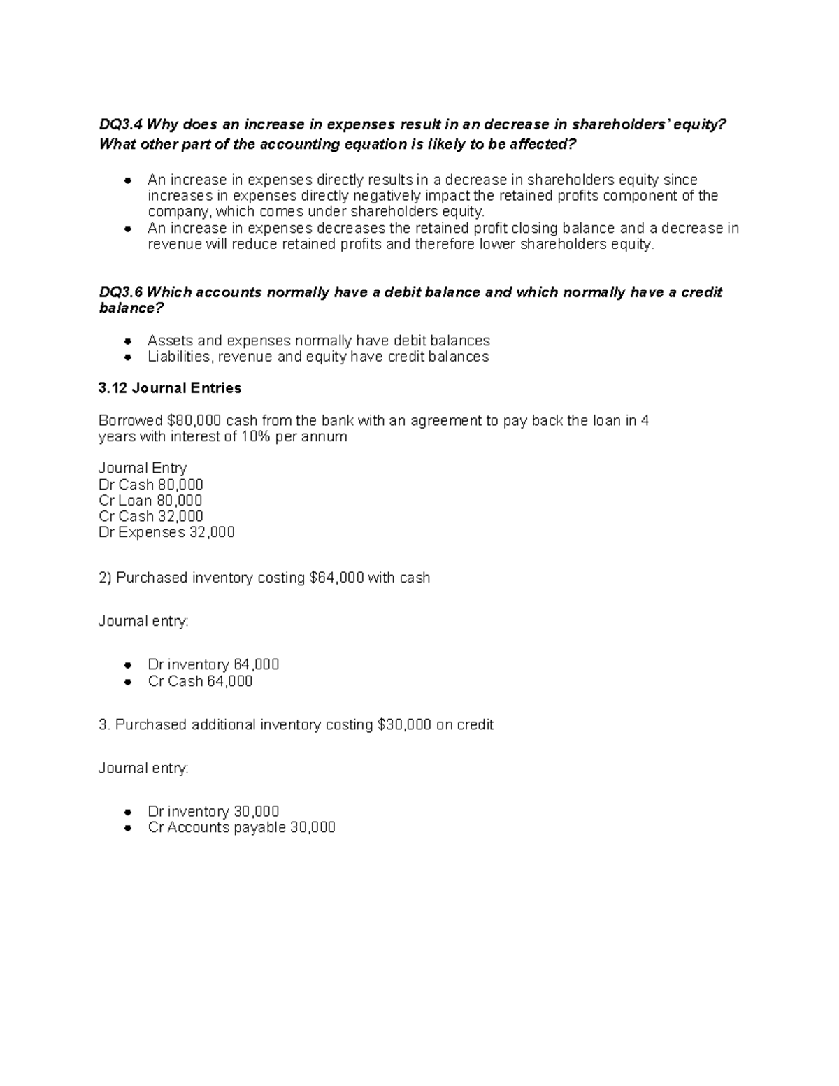 COMM1140 HW week 3-2 - notes - DQ3 Why does an increase in expenses ...