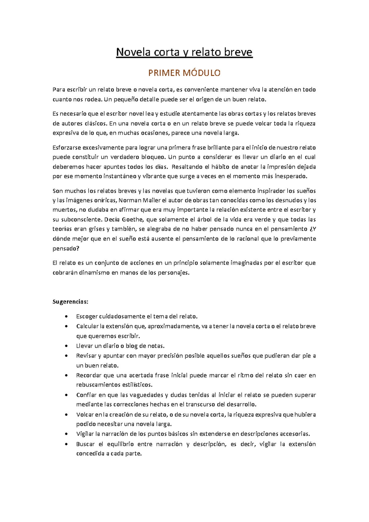 Novela corta y relato breve - Novela corta y relato breve PRIMER MÓDULO ...