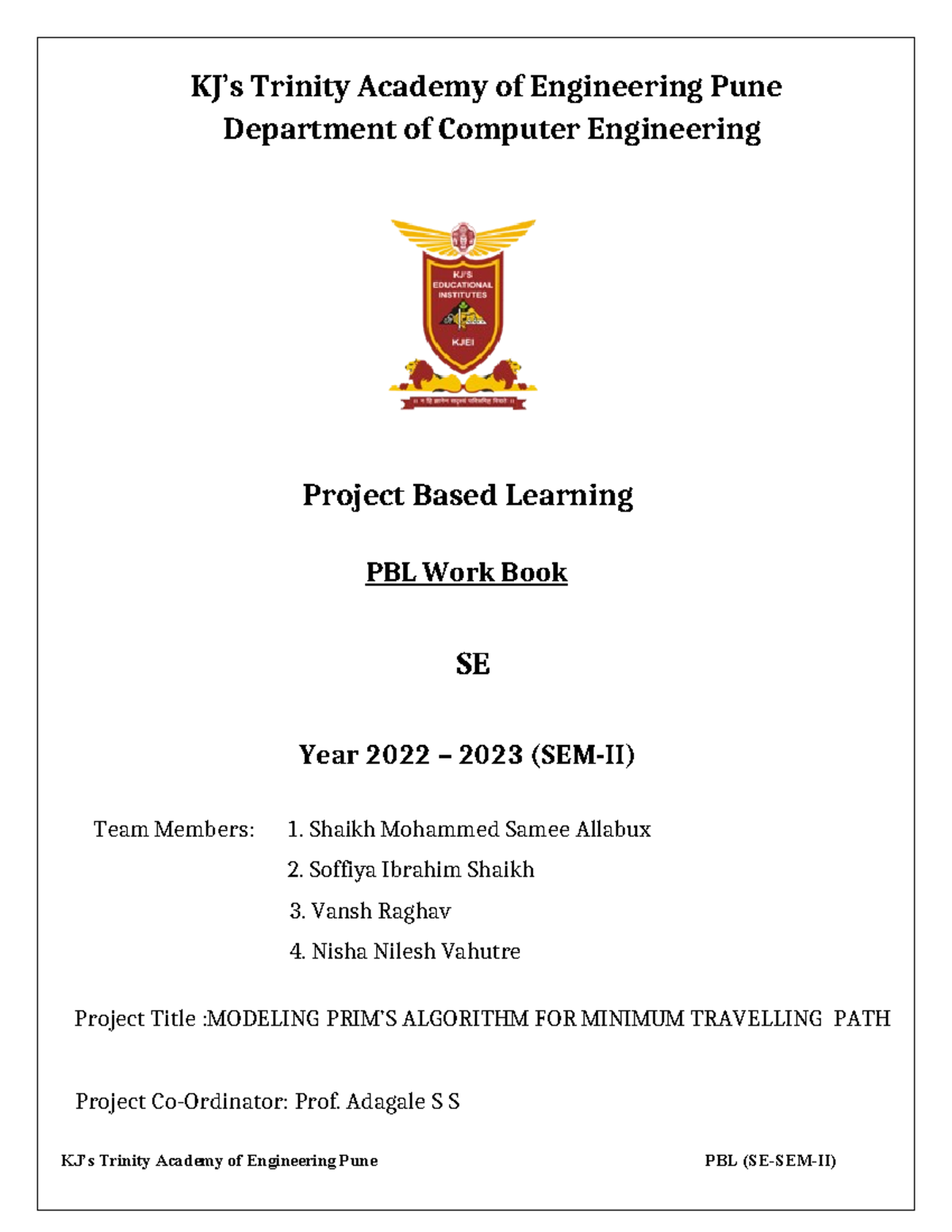 Final Workbook PBL - KJ’s Trinity Academy of Engineering Pune ...
