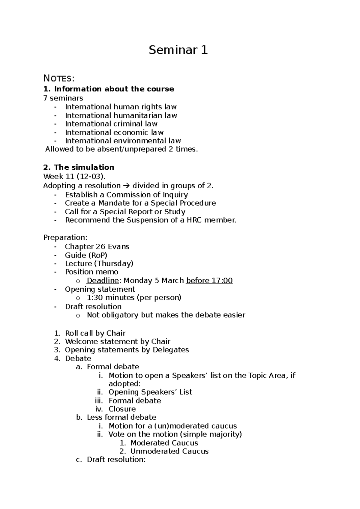 Various Branches Seminar 1-8 - Seminar 1 NOTES: 1. Information about ...