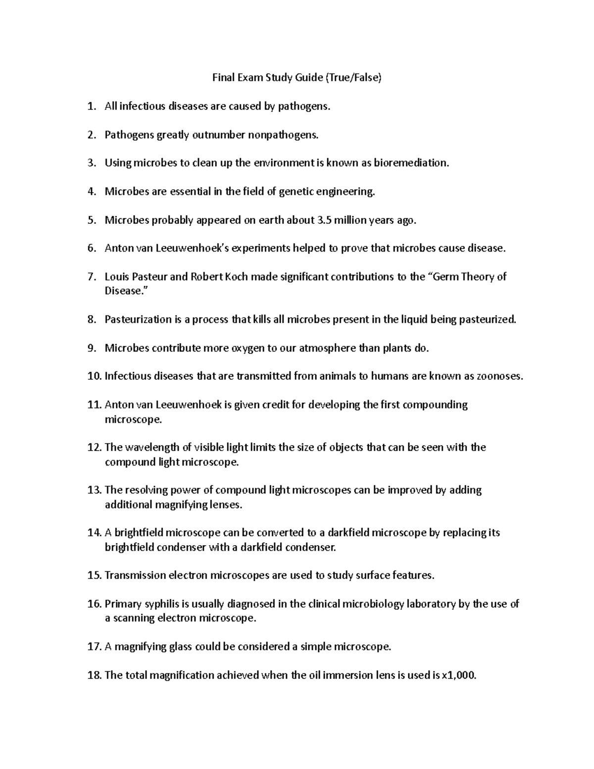 Final Exam Study Guide - Pathogens greatly outnumber nonpathogens. Using microbes to clean up ...