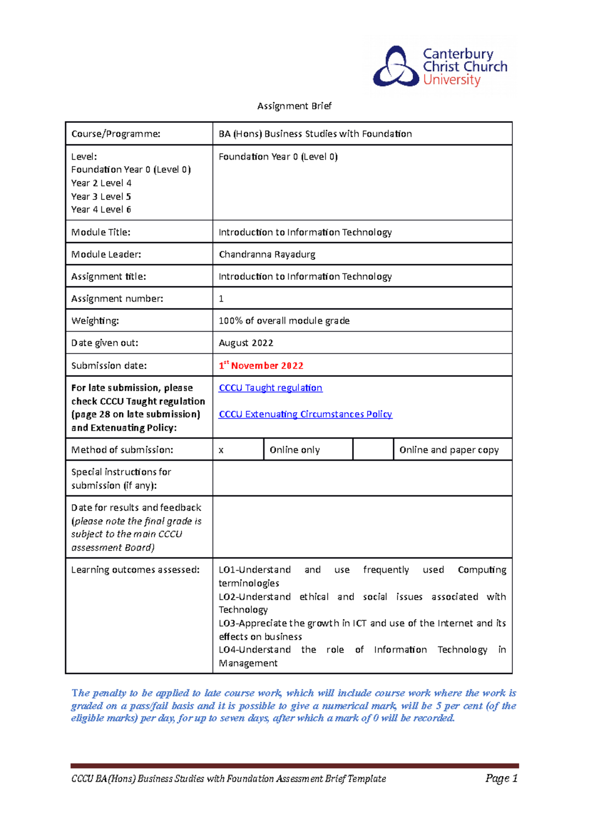 202207-IIT-CCCU LSC Babsf Assessment brief - Assignment Brief Course/Programme: BA (Hons ...