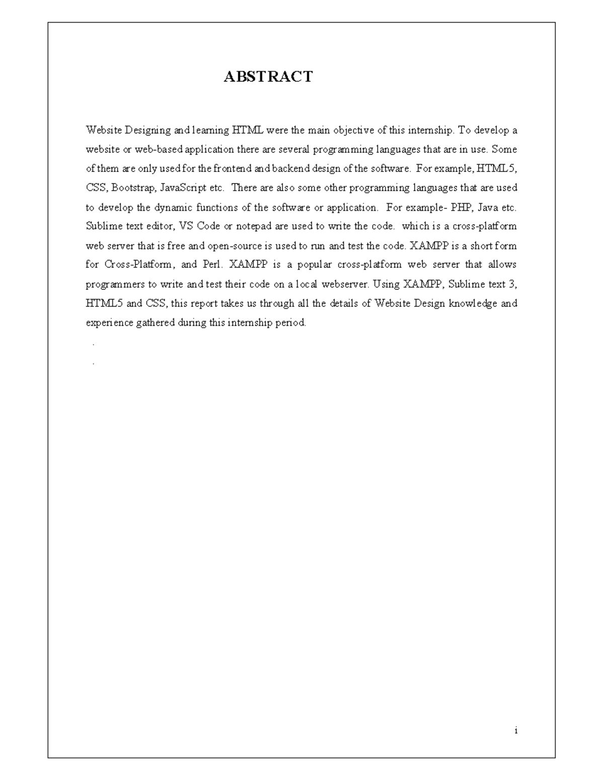 Ganesh 1 - Internship report on web development - i ABSTRACT Website ...