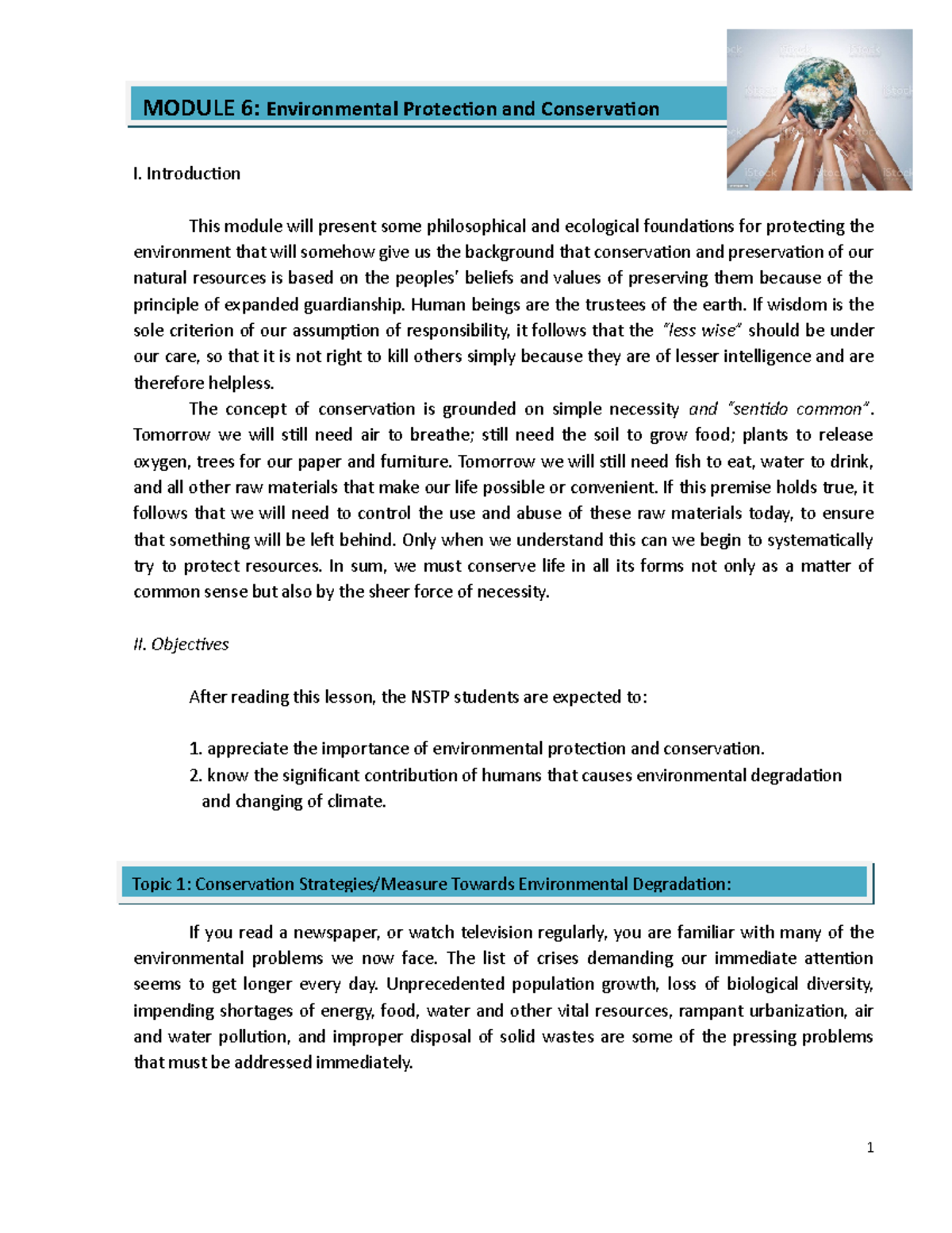 ' Common Module 6 Environmental Protection AND Conservation - I ...