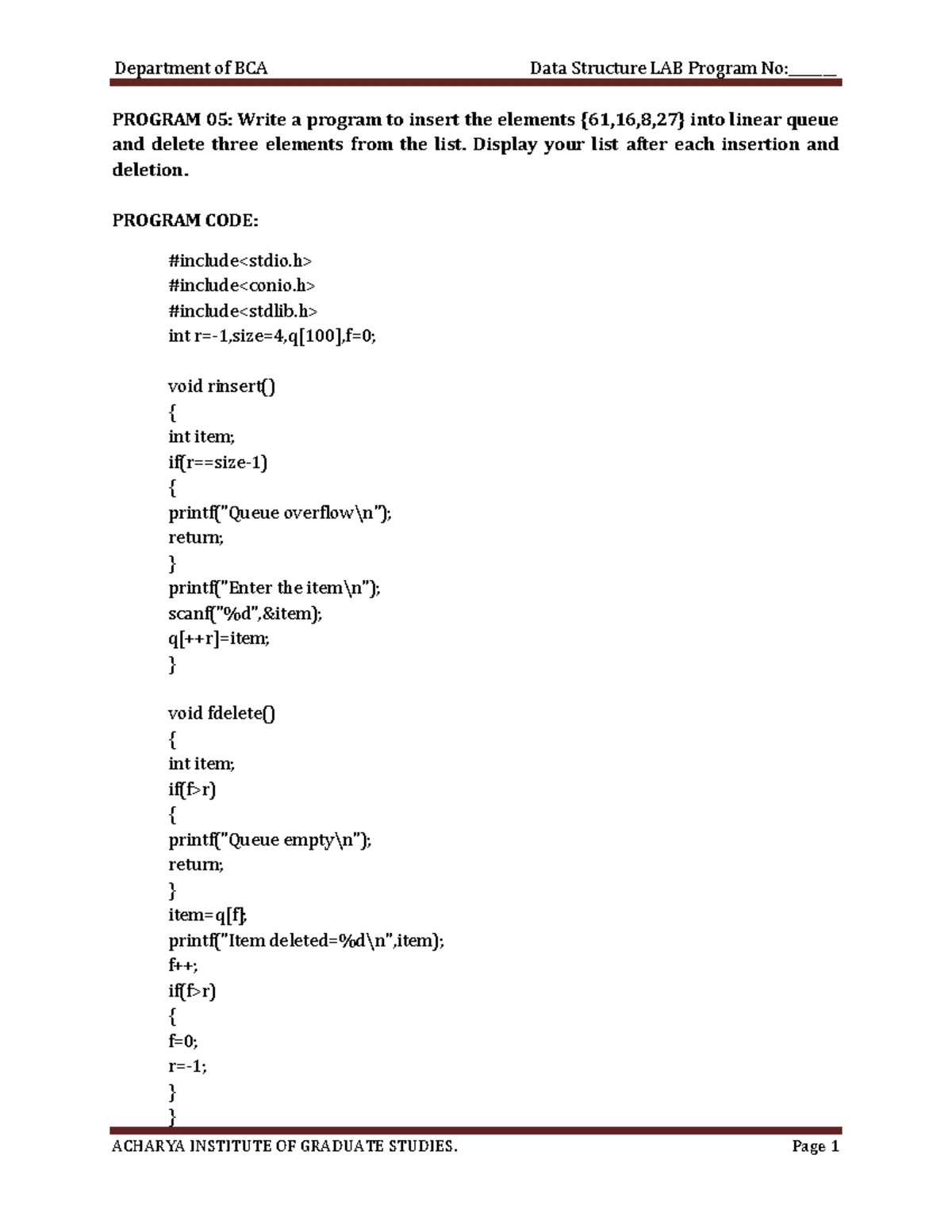 Prog5 - note - Department of BCA Data Structure LAB Program No ...