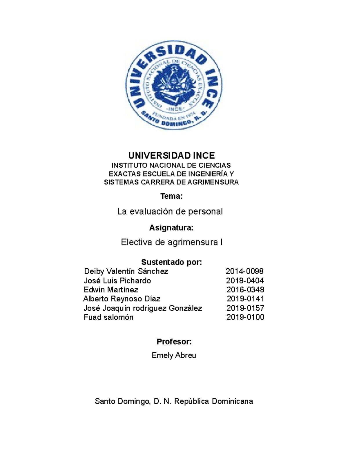 La Evaluación de Personal - UNIVERSIDAD INCE INSTITUTO NACIONAL DE ...