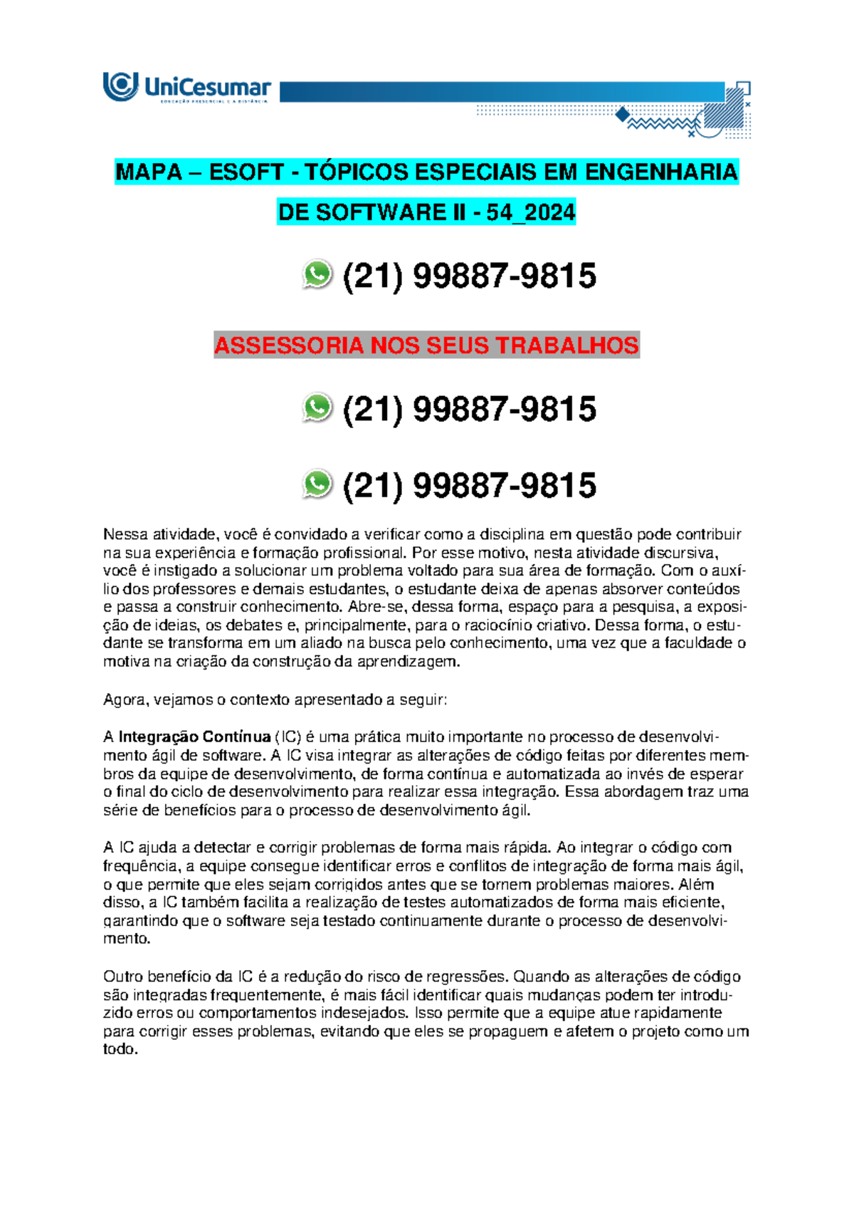 2. Compreender a sequência de atividades de um processo de IC, conforme ...