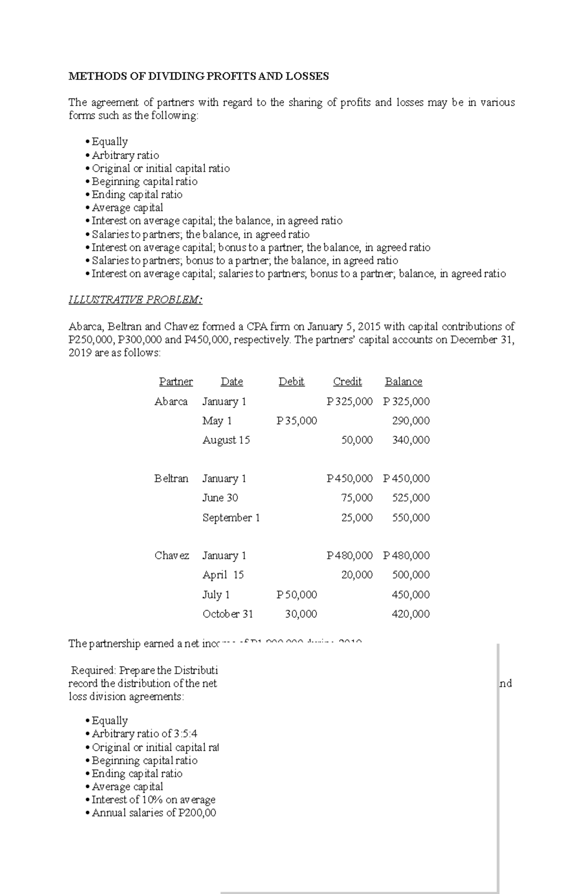 Methods of Dividing Profits and Losses - METHODS OF DIVIDING PROFITS ...