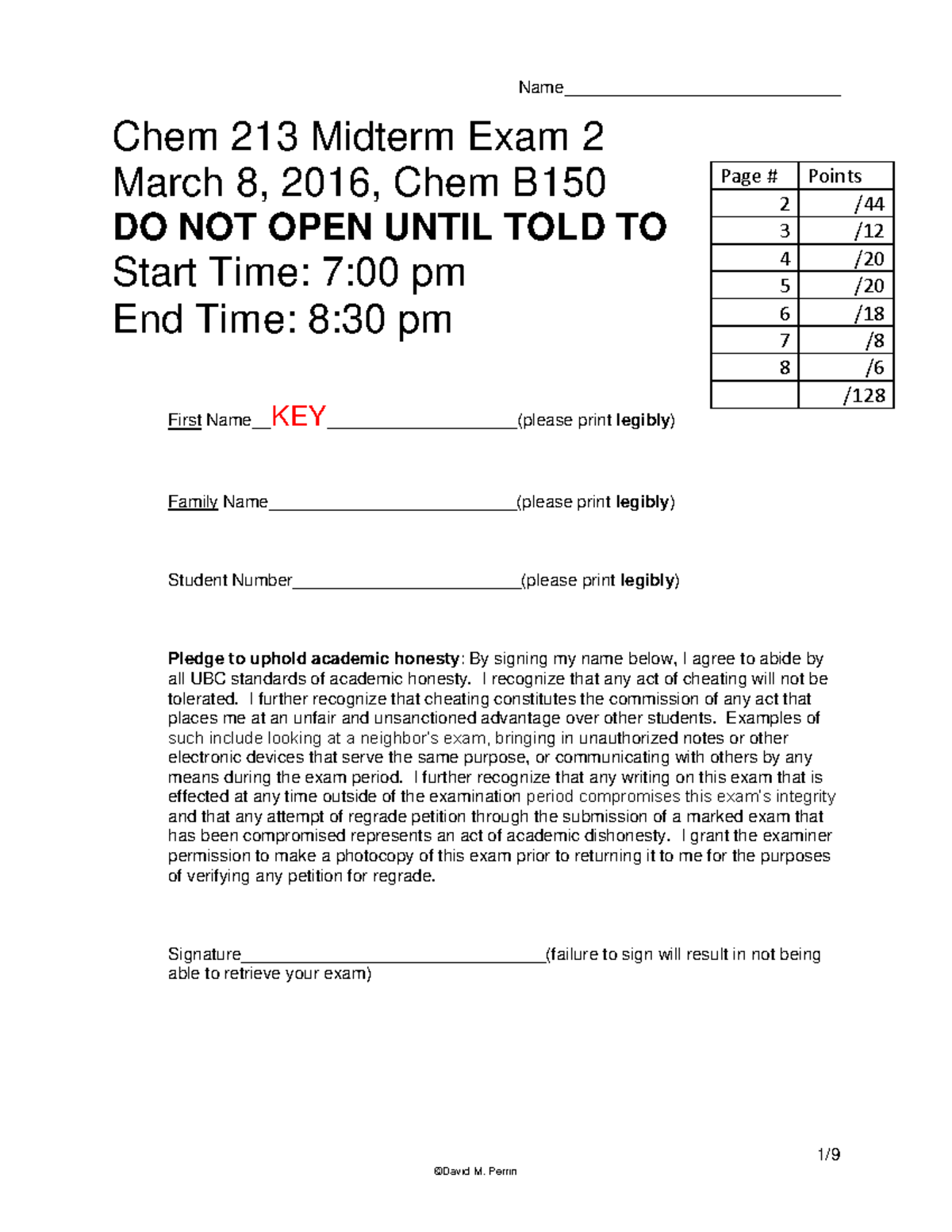 Second Midterm 2016 - key - 1/ Chem 213 Midterm Exam 2 March 8, 2016 ...