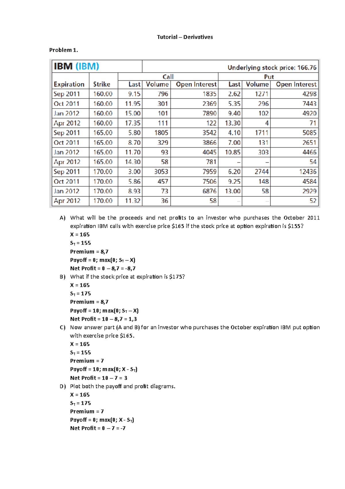 Tutorial - Derivatives - Tutorial – Derivatives Problem 1. A) What will ...