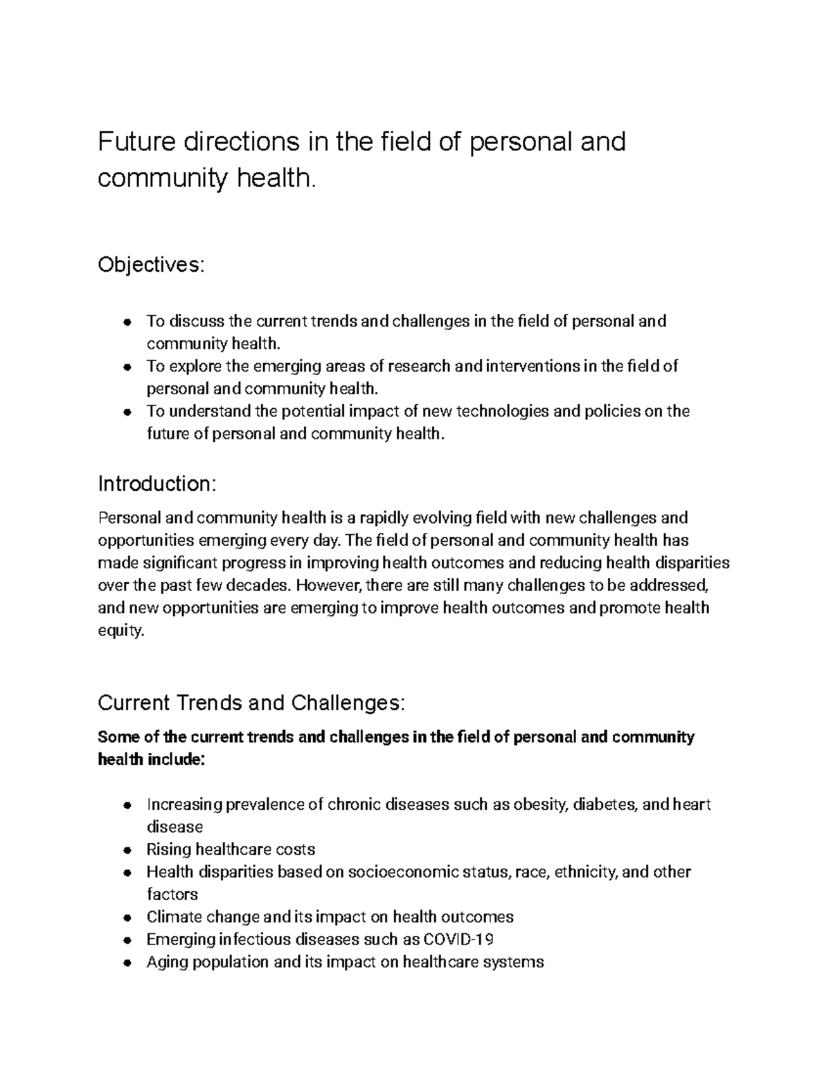 Personal and Community Health (HLE-1150) Lecture 36 - Future directions ...