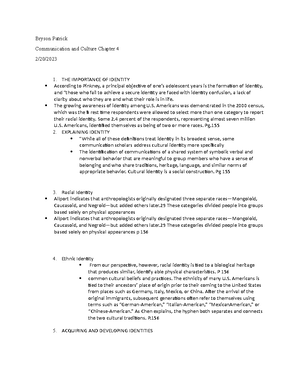 Communication and Culture outline- Bryson P chapter 6 - Bryson Patrick ...