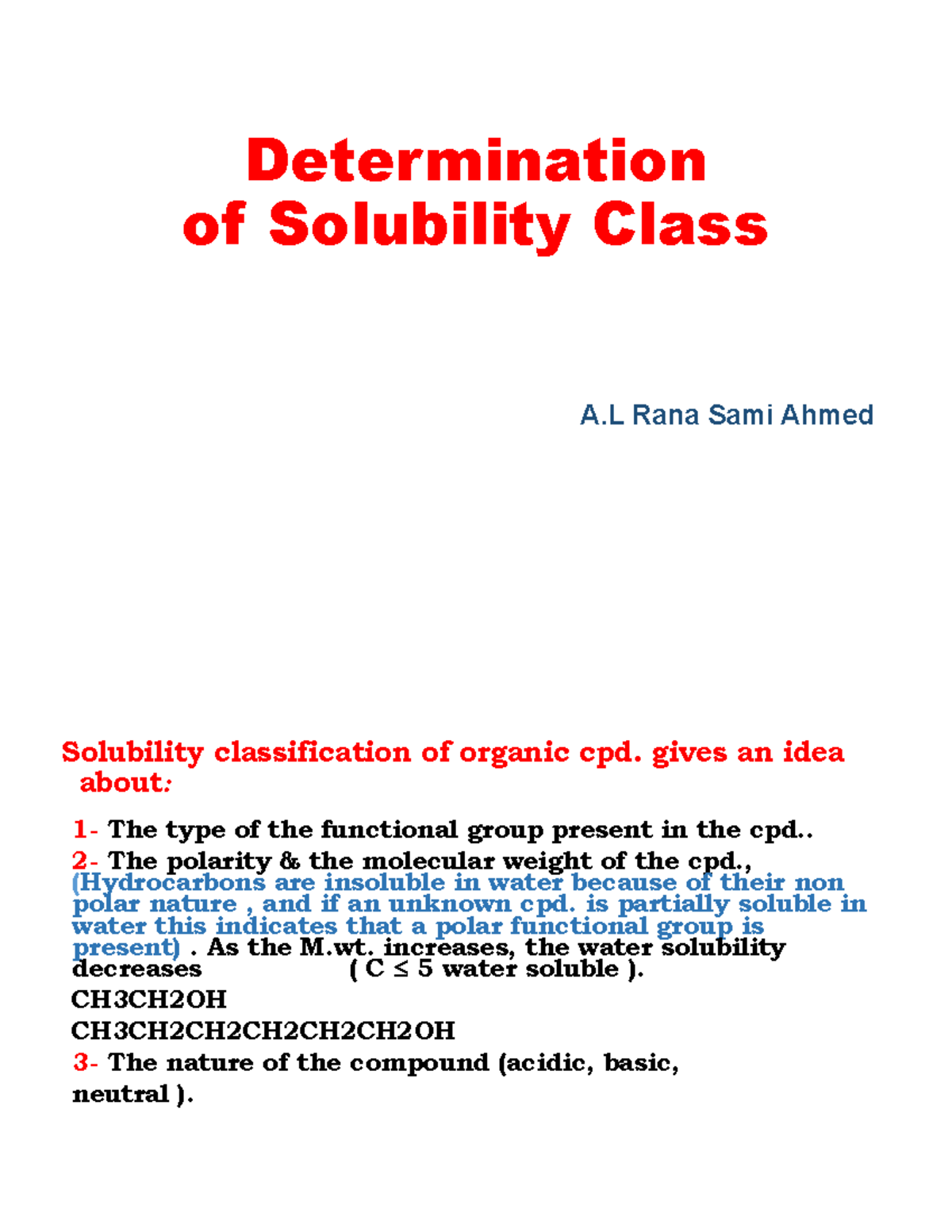 Determination of Solubility Class - Determination of Solubility Class A ...