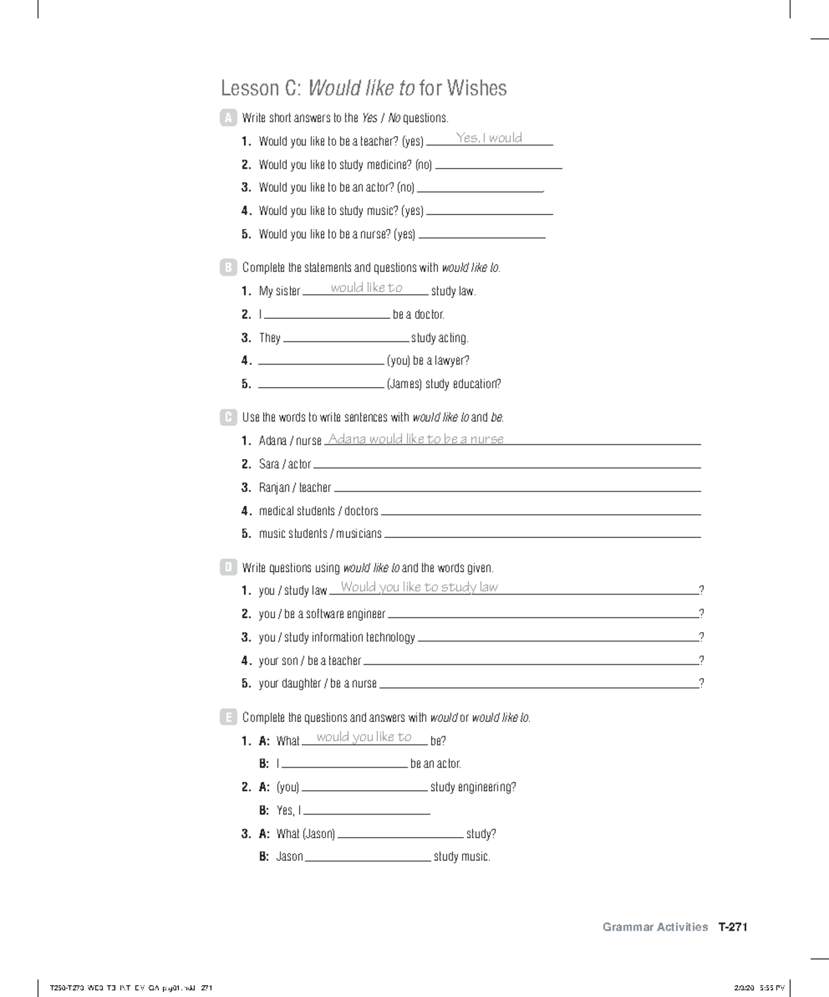 World english 3e level intro grammar activities unit 11 lesson c - Grammar Activities T- Lesson ...