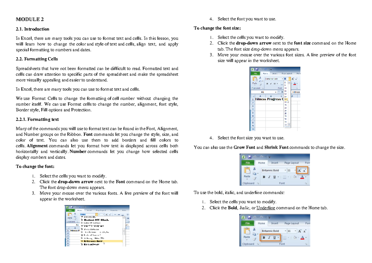 BIT-M2-A4 - lecture notes - MODULE 2 Introduction In Excel, there are ...