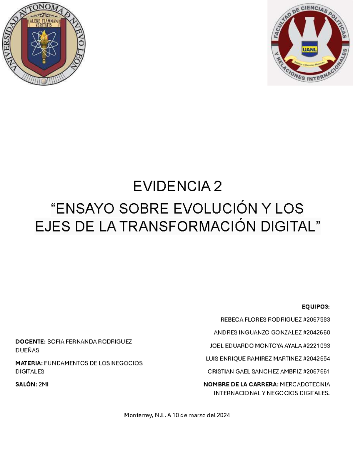 Equipo 3 Ev2 Ensayo FND - Resumen Fundamentos de la Administración - EVIDENCIA 2 “ENSAYO SOBRE ...