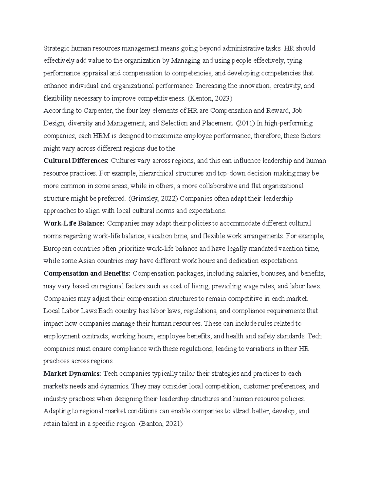 Unit 5 Discussion - Strategic human resources management means going beyond administrative tasks ...