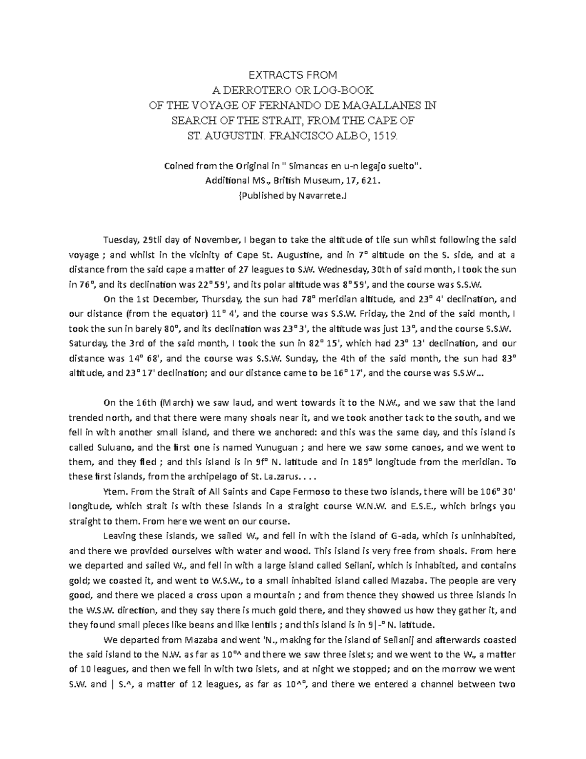 Albos narrative of the site of the first mass - EXTRACTS FROM A ...