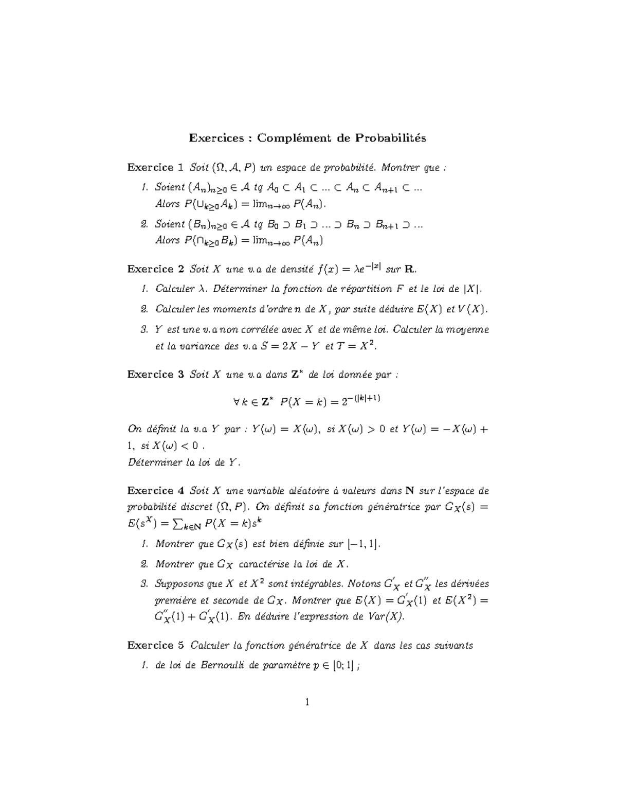 TD-C.Proba - TD-C - Exercices : Compl ́ement de Probabilit ́es Exercice ...