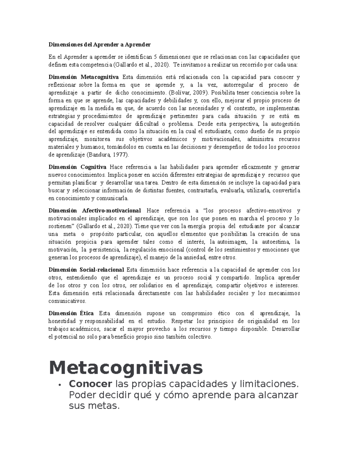 Dimensiones del Aprender a Aprender - , 2020). Te invitamos a realizar un recorrido por cada una ...