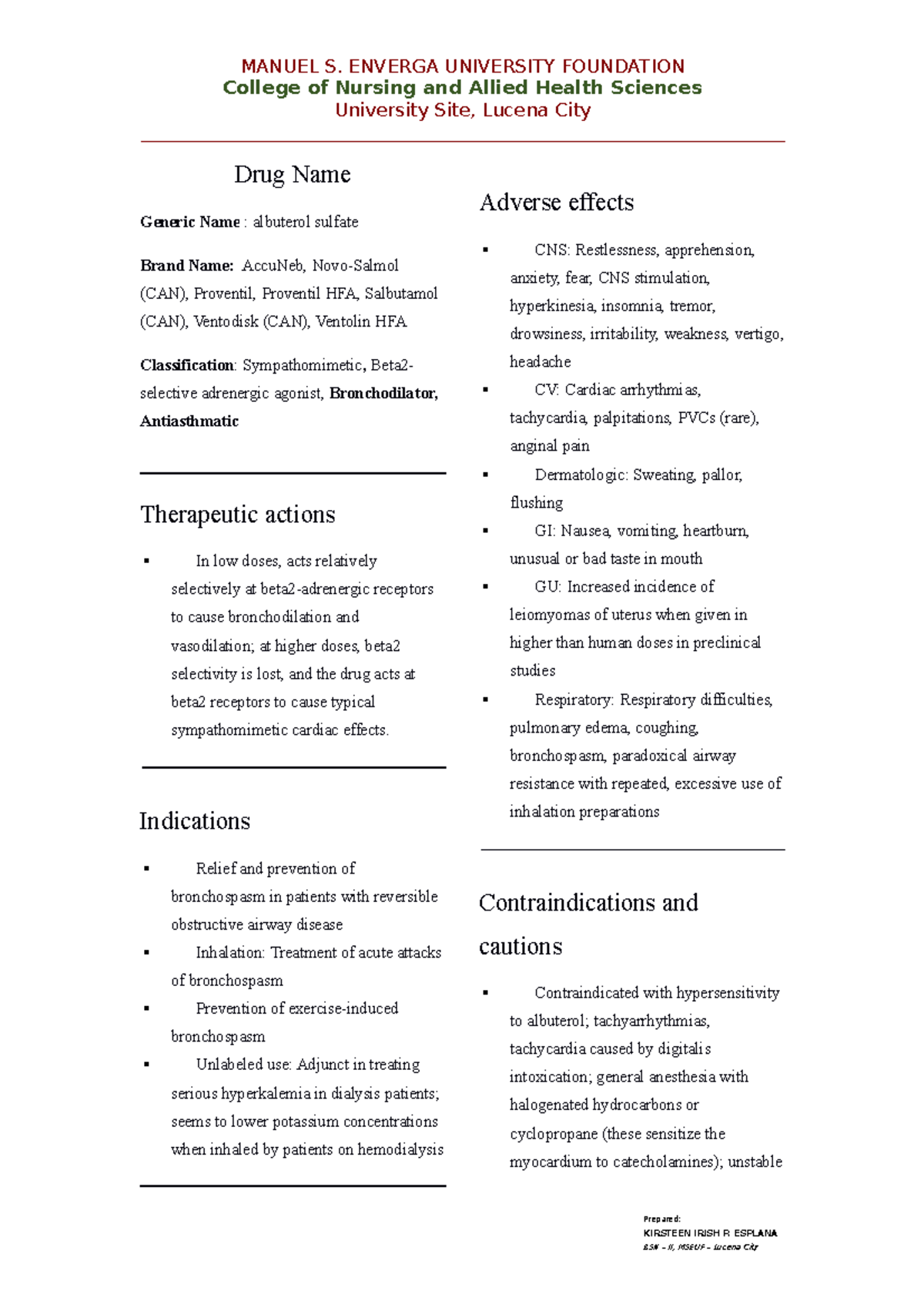 Albuterol sulfate - DRUG Study - MANUEL S. ENVERGA UNIVERSITY ...