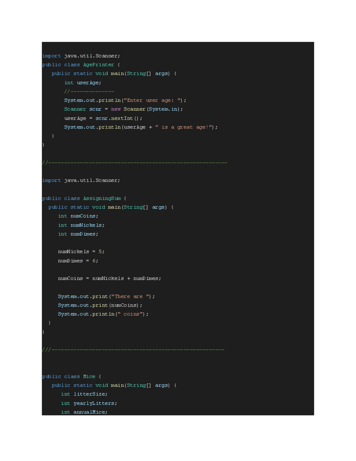 Primative data exercises and examples - import java.util; public class ...