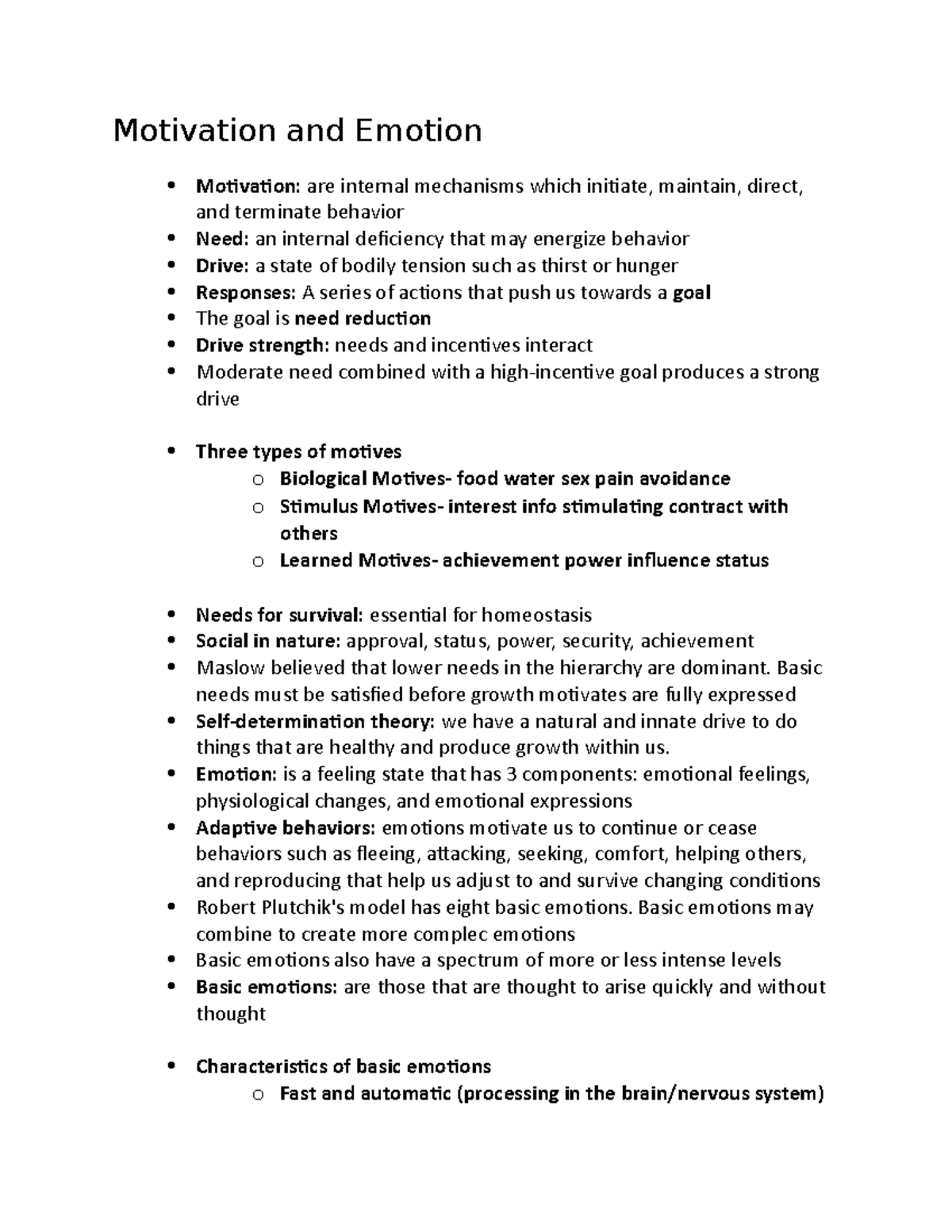 Motivation and Emotion - Basic needs must be satisfied before growth ...