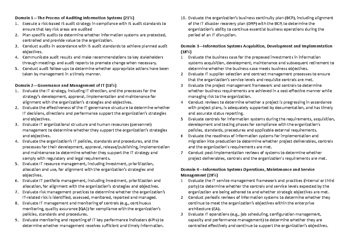 CISA Study Notes - CISA - Domain 1—The Process of Auditing Information ...