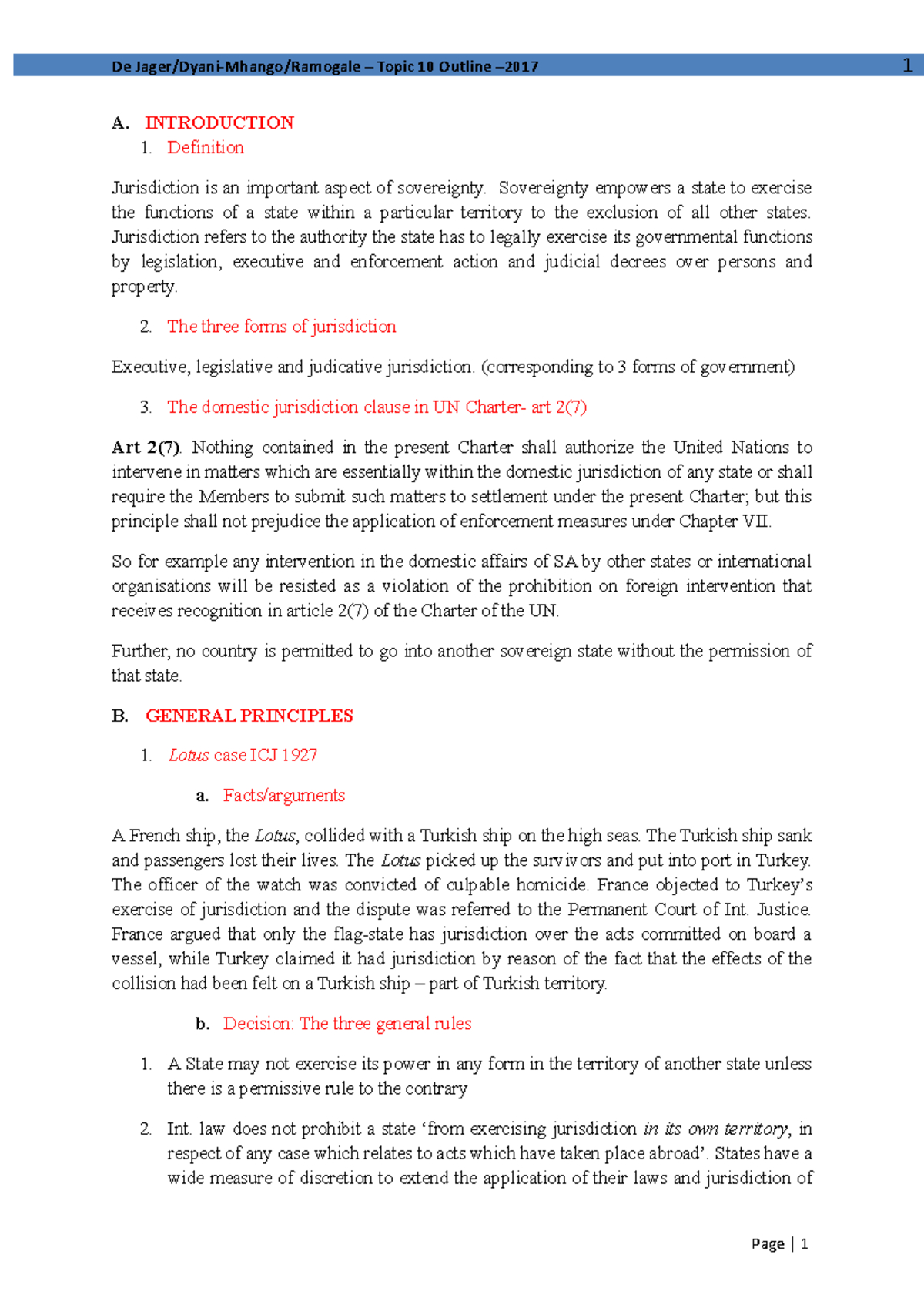 Topic+10+Jurisdiction+Outline - de Jager notes - A. INTRODUCTION ...