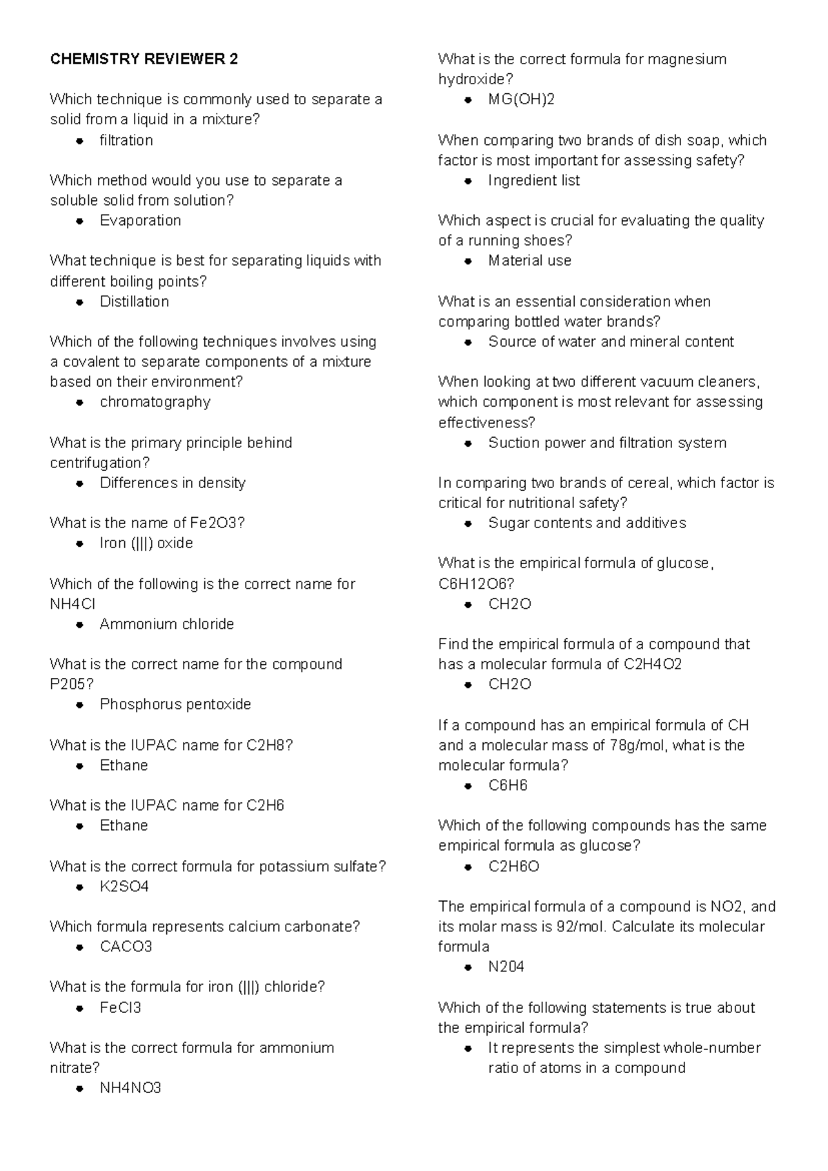 Chemistry Reviewer-1 - CHEMISTRY REVIEWER 2 Which technique is commonly ...