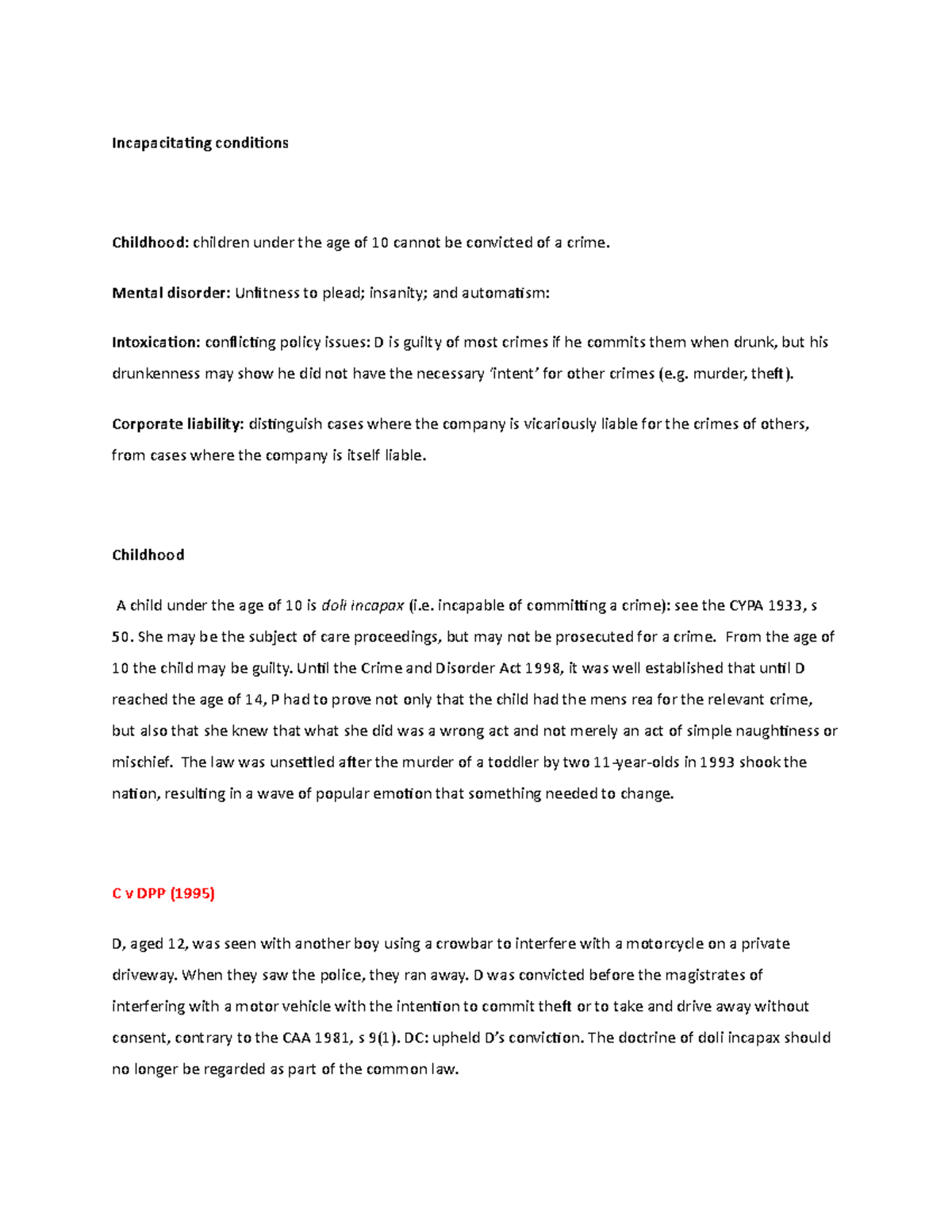 Incapacitating conditions - Incapacitating conditions Childhood ...