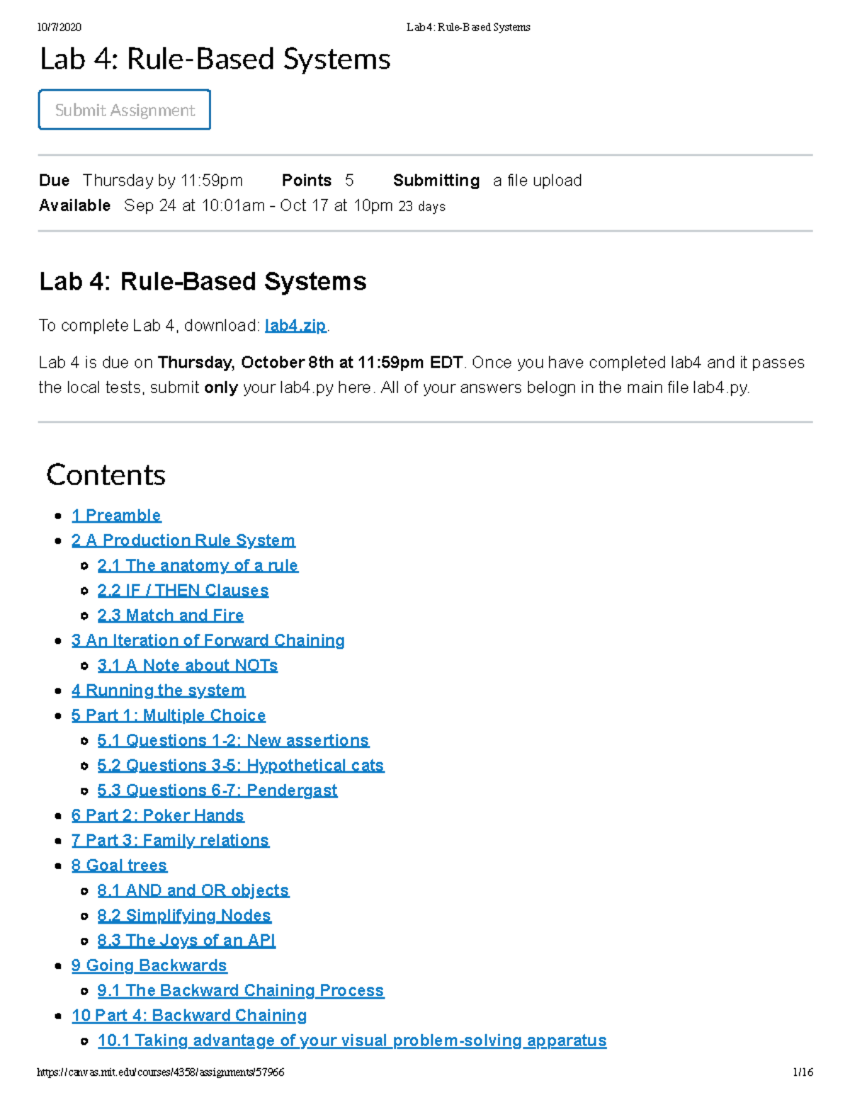 Lab 4 Rule-Based Systems - 6. 034 - MIT - Studocu