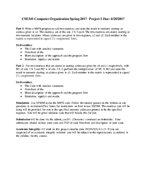 Homework assignments 1-6 - CSE 341 Computer Organization Homework 1 Due: 10:00am 2/15/ Assume a ...