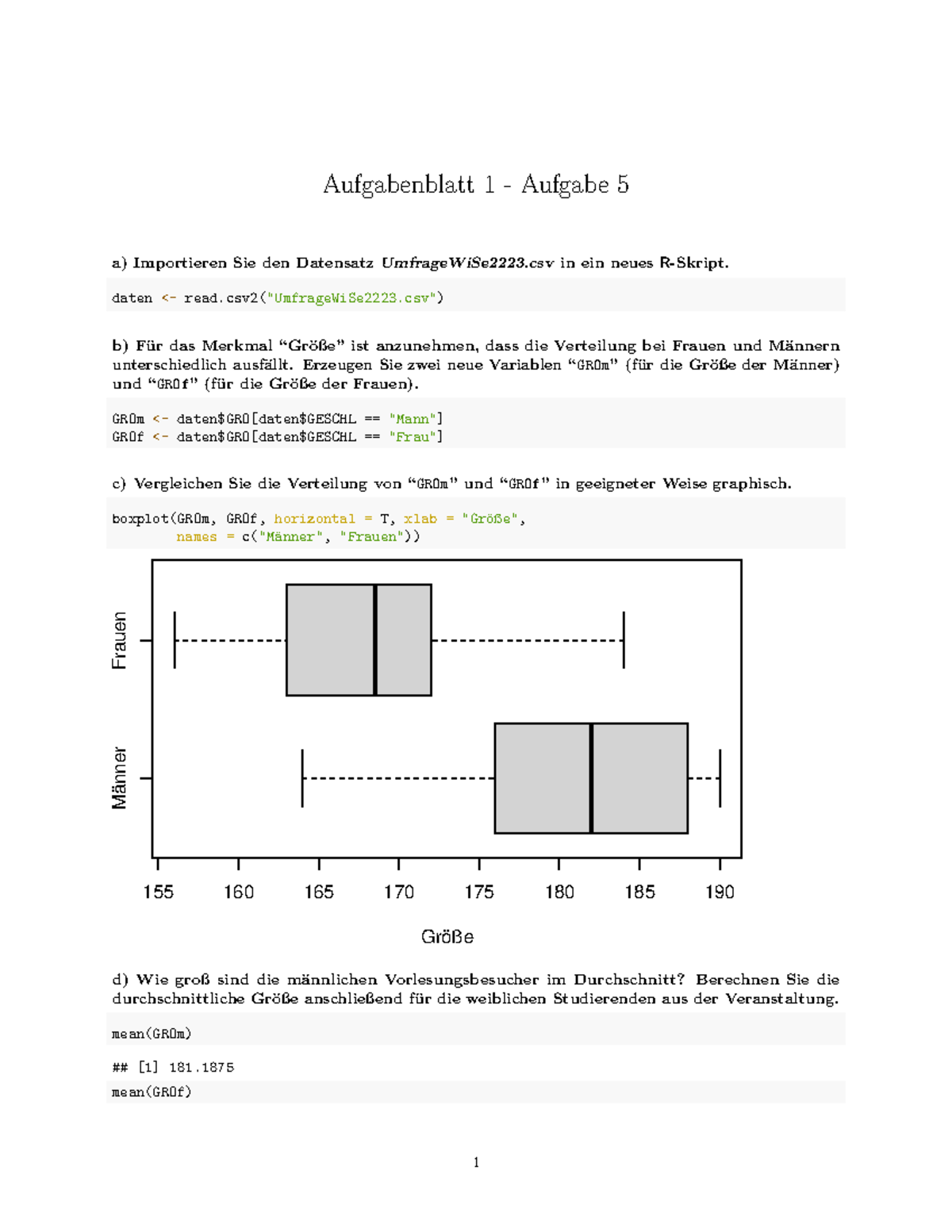 Musterlösung Aufgabe 5 - Aufgabenblatt 1 - Aufgabe 5 a) Importieren Sie den Datensatz - Studocu