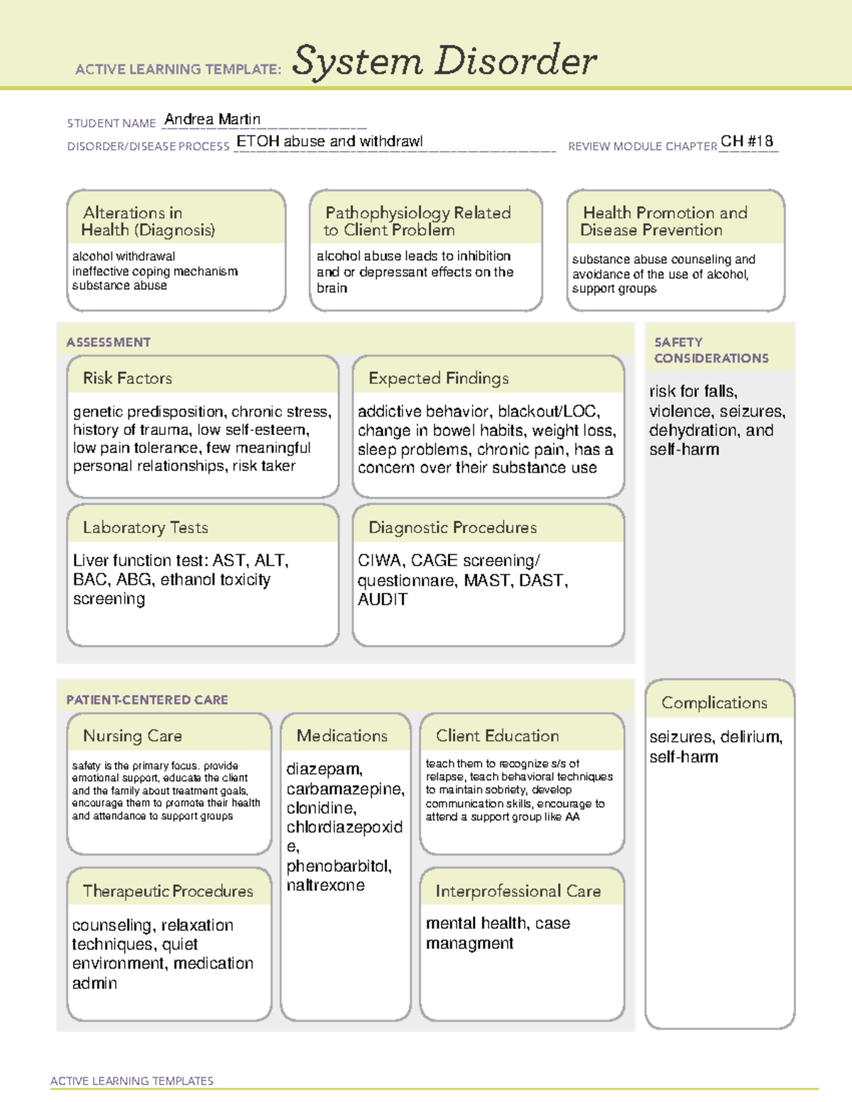 ETOH abuse and withdrawal - ACTIVE LEARNING TEMPLATES System Disorder ...