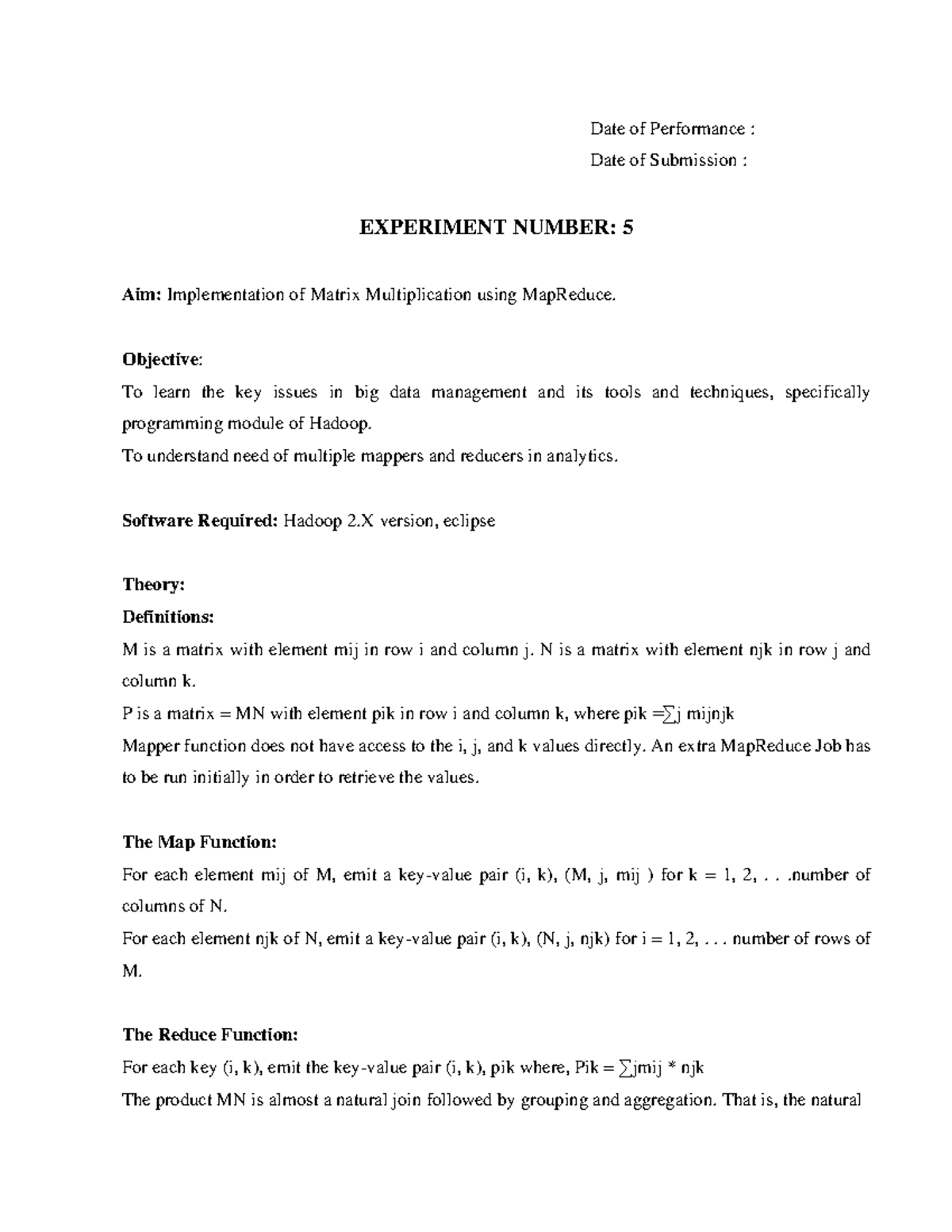 Expt 5 - experiment 5 - Date of Performance : Date of Submission ...