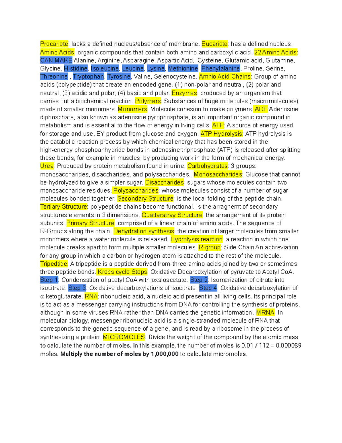 Cell Biology Notes - Procariote: lacks a defined nucleus/absence of ...