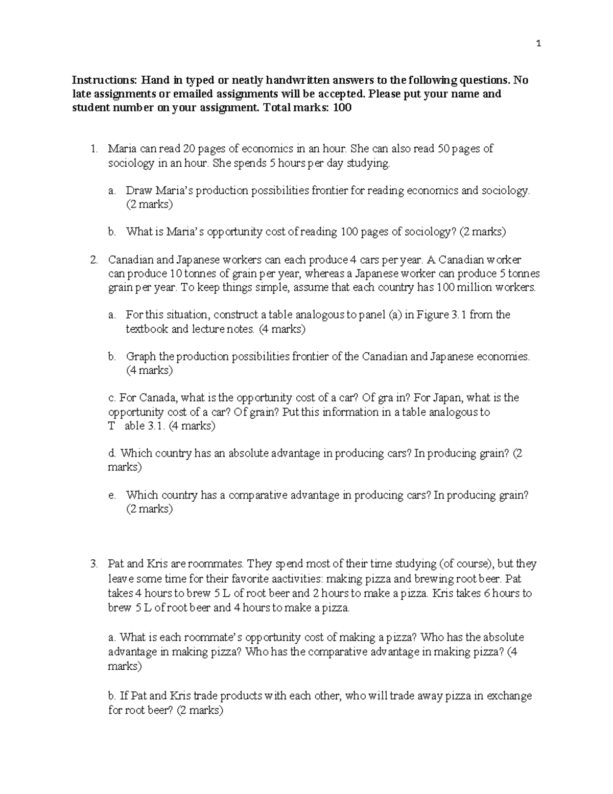Economics Practice Assignment - Instructions: Hand in typed or neatly handwritten answers to the ...
