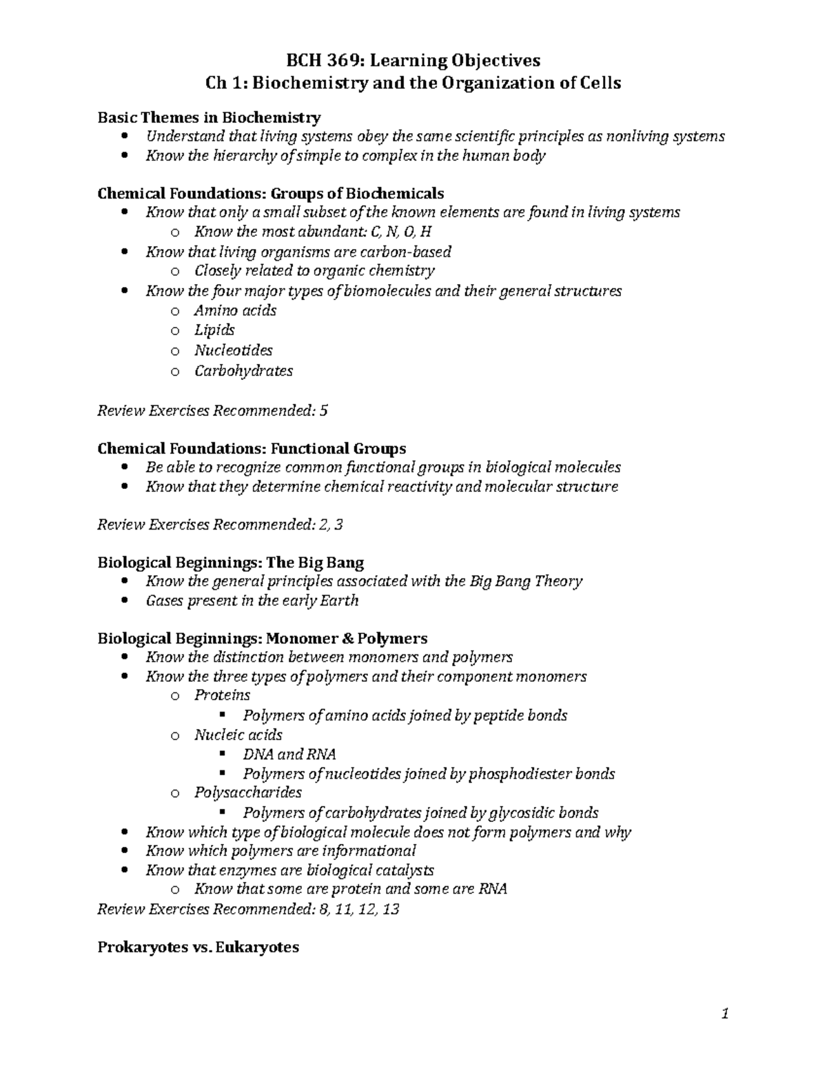 Ch01 LO S19 - chapter 1 learning objective - BCH 369: Learning ...