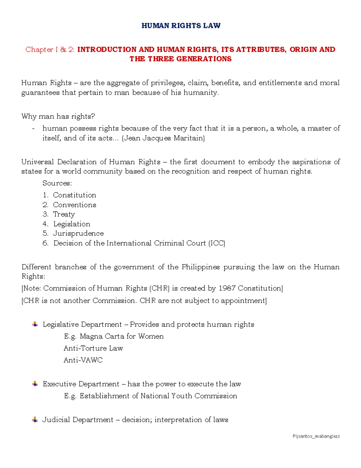 HR Midterms-Notes - Human rights - HUMAN RIGHTS LAW Chapter I & 2 ...
