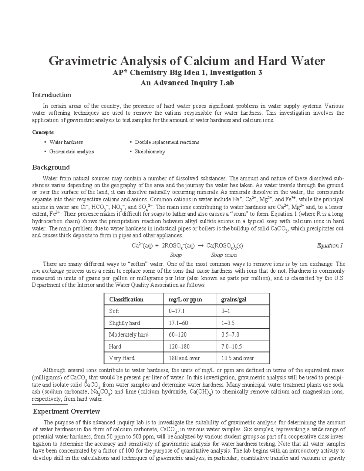 Gravimetric Analysis of Calcium and Hard Water student 2016 ...