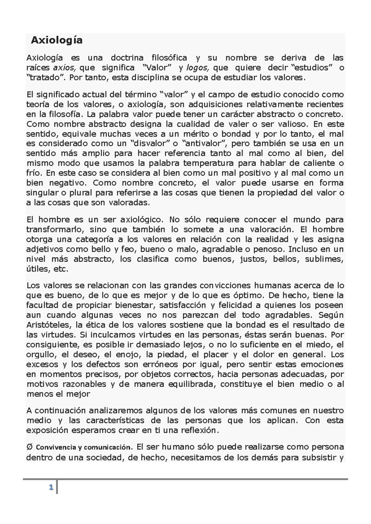 Axiología - lista valores - Axiología Axiología es una doctrina ...