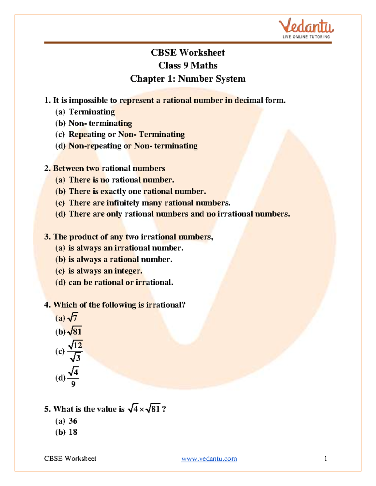 Class 9 maths number system worksheets - CBSE Worksheet Class 9 Maths ...