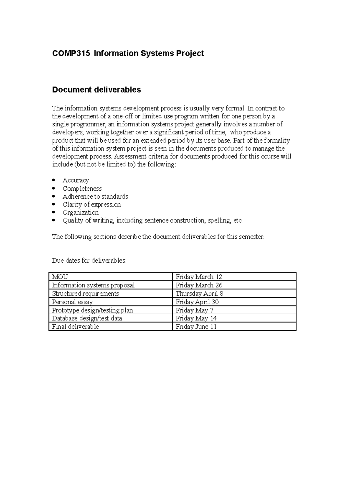 Document deliverables - COMP315 Information Systems Project Document ...