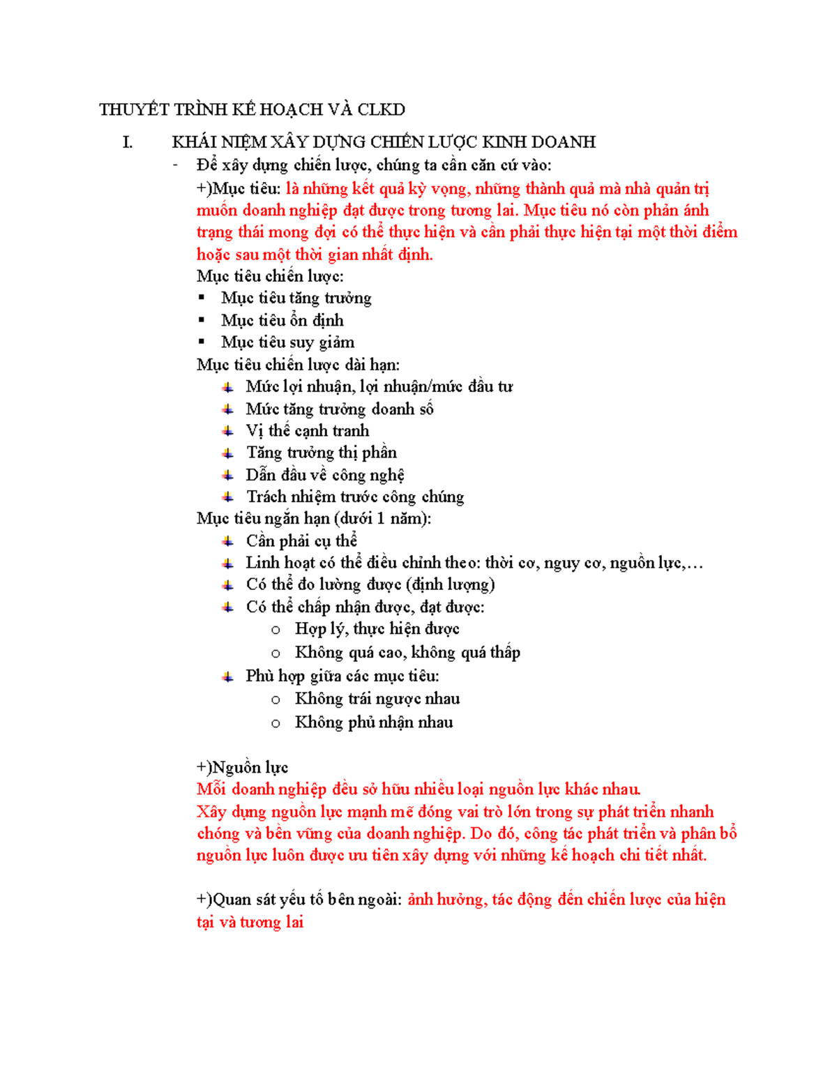 THUYẾT Trình KẾ HOẠCH VÀ CLKD - THUYẾT TRÌNH KẾ HOẠCH VÀ CLKD I. KHÁI ...