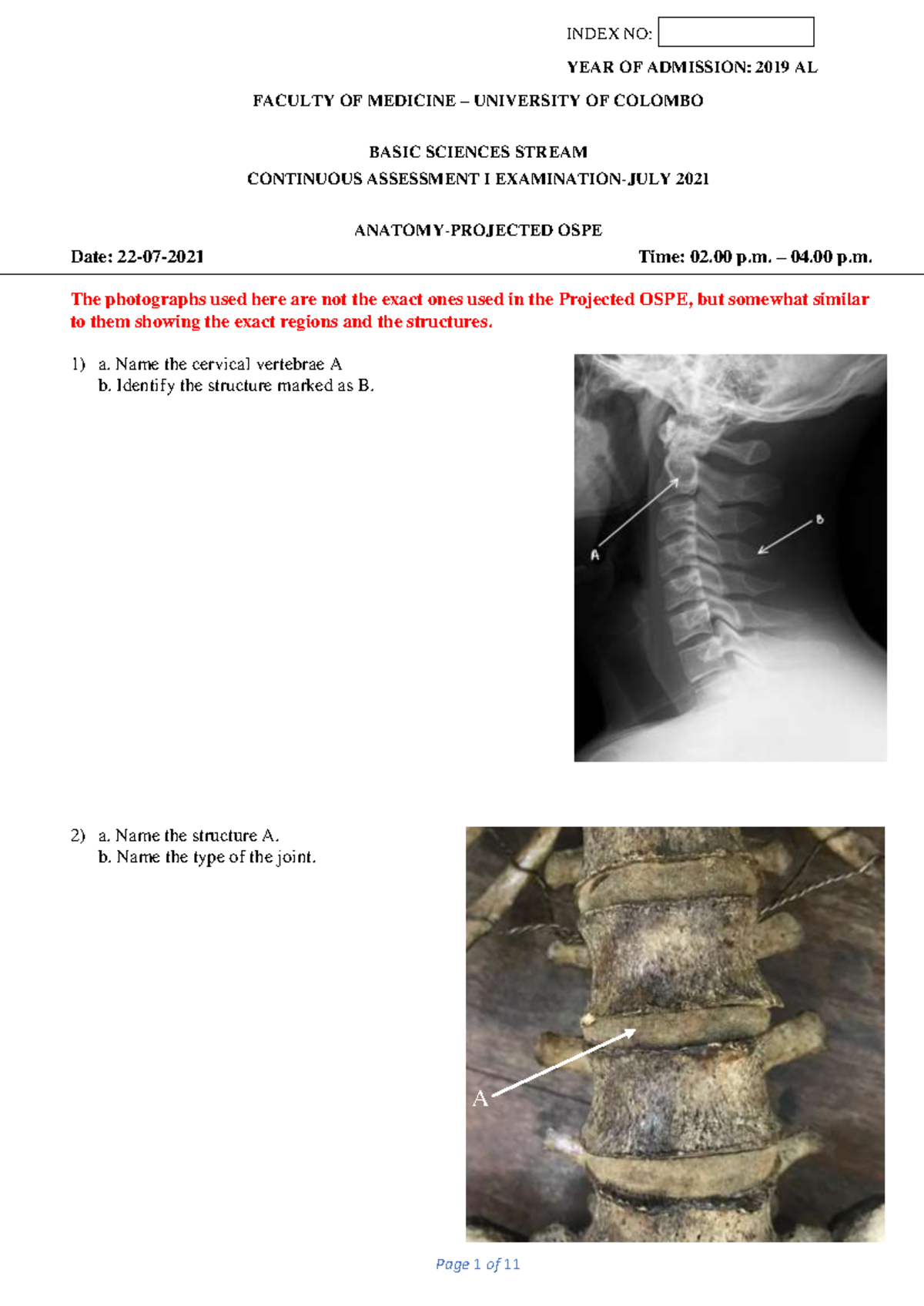 Anatomy OSPE 2021 Q - FACULTY OF MEDICINE – UNIVERSITY OF COLOMBO BASIC ...