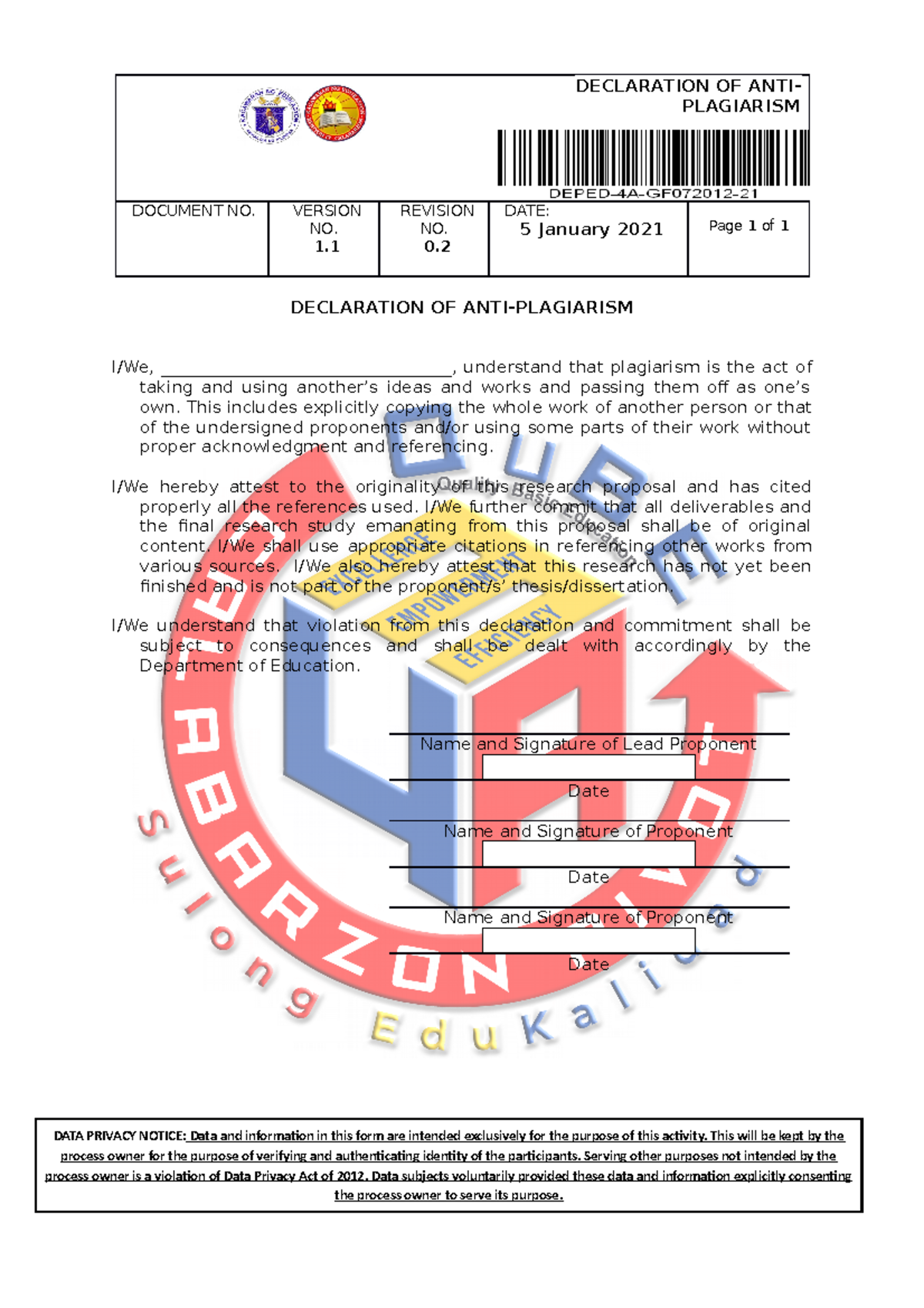 Declaration OF ANTI- Plagiarism - DECLARATION OF ANTI- PLAGIARISM ...