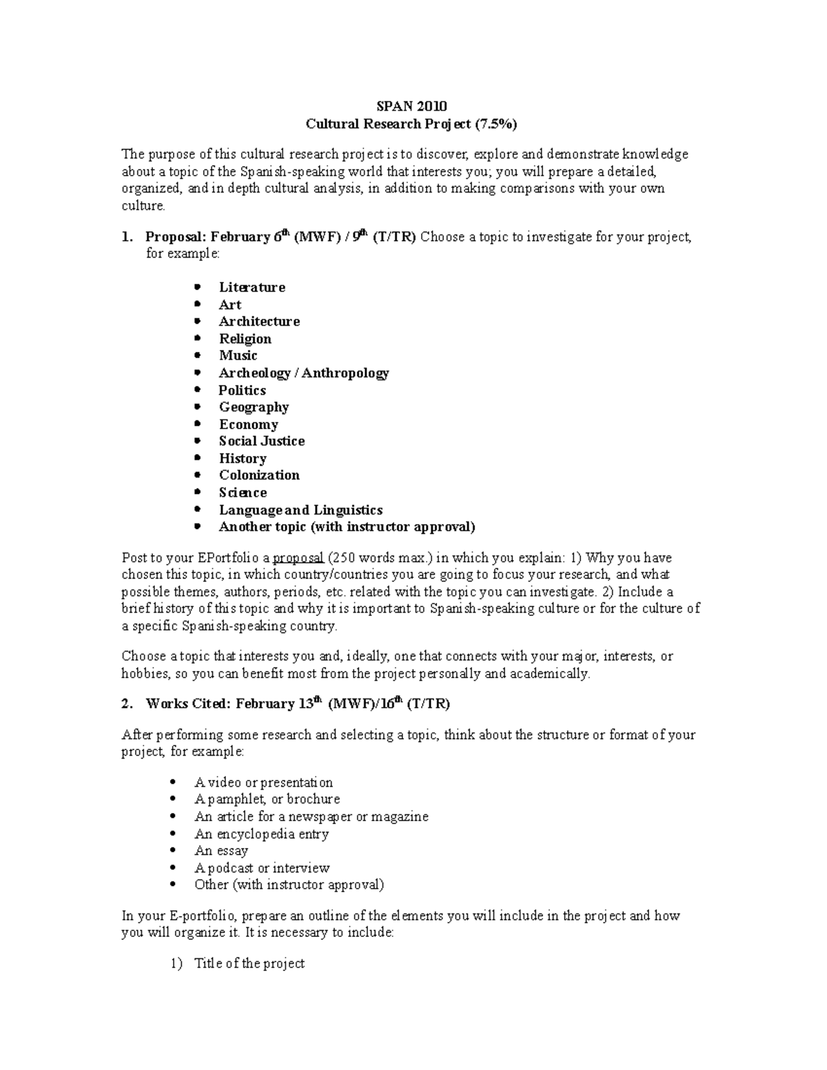SPAN 2010 Cultural Research Project Guidelines Sp17 English - SPAN 2010 ...