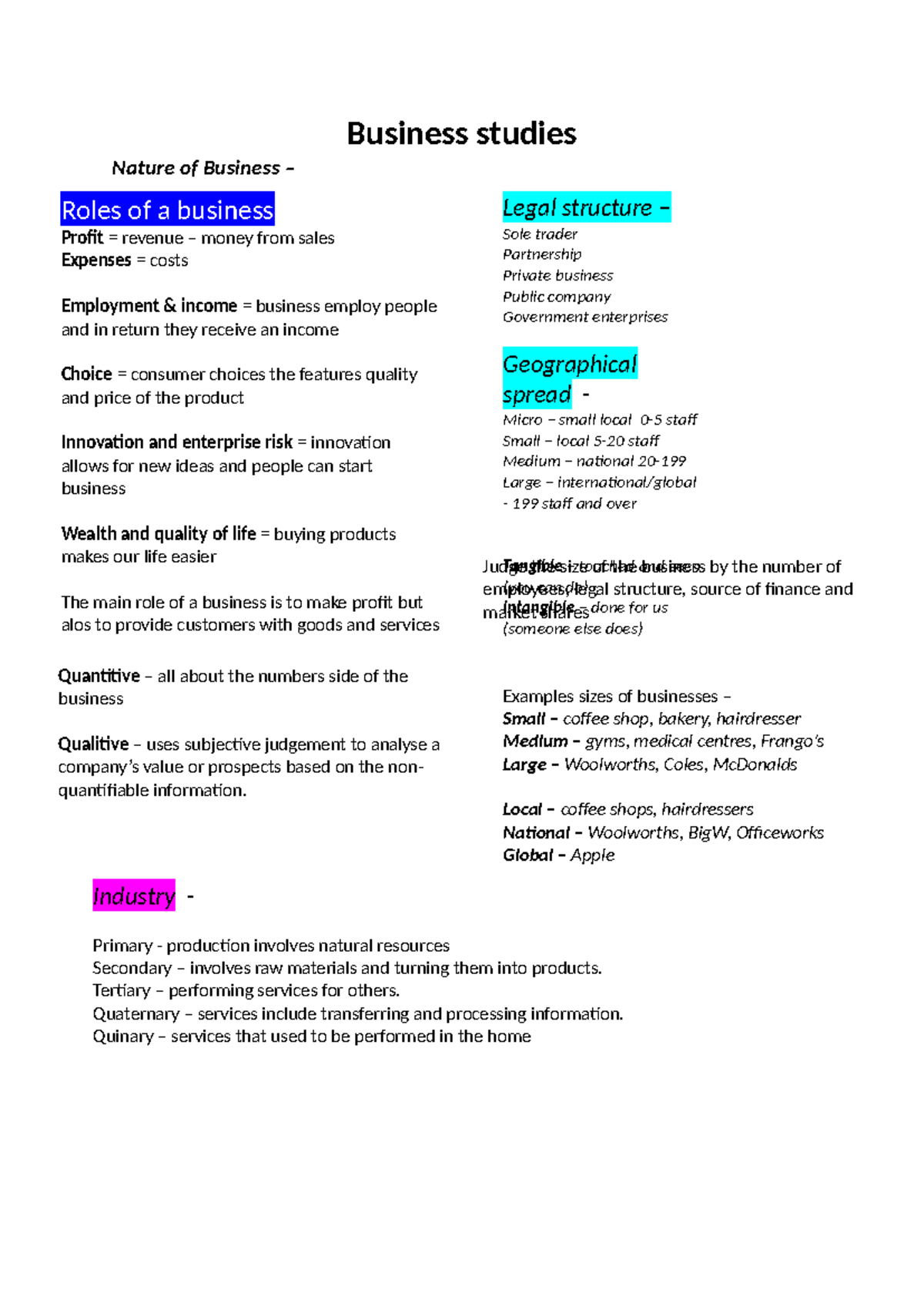 Business studies notes - Business studies Nature of Business – Judge ...